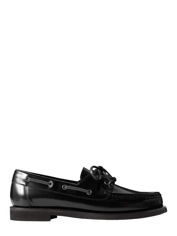 Brunello Cucinelli Embellished Polished-leather Boat Shoes - Black