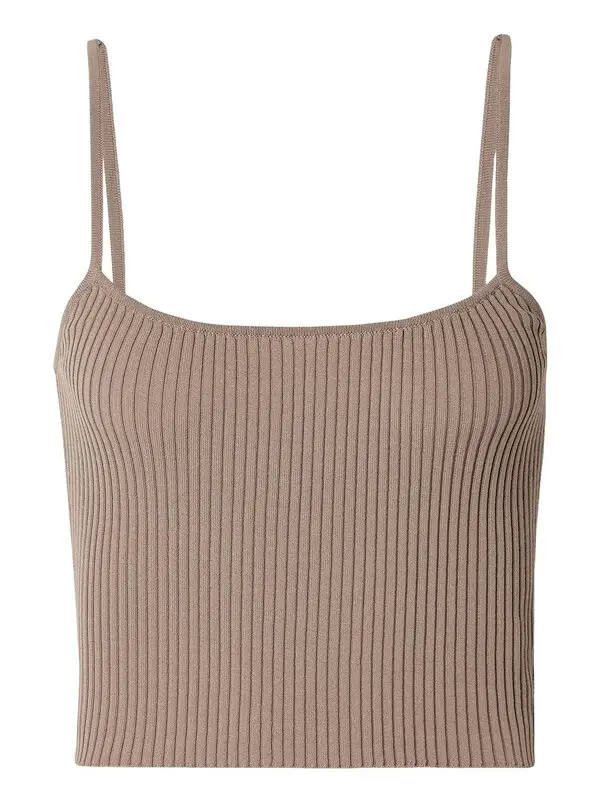 Staud Soleil Ribbed-knit Square Neck Tank - Brown