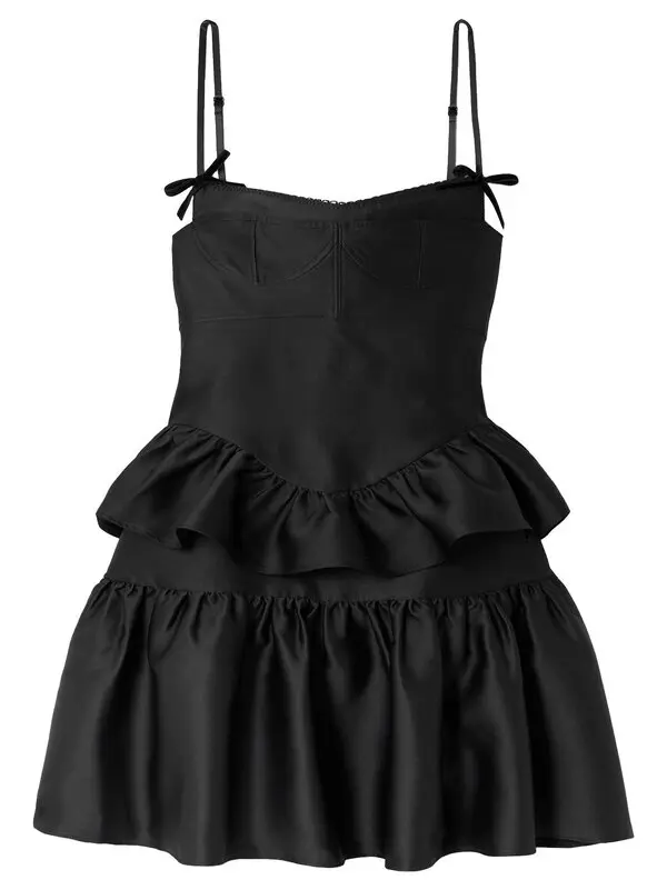SHUSHU/TONG Bow-detailed Ruffled Mikado Mini Dress - Black