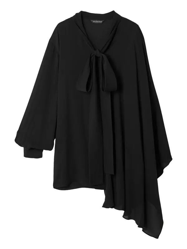Balenciaga Asymmetric Pussy-bow Silk Georgette Blouse - Black
