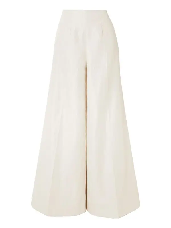 Saloni Walli Cotton, Linen And Silk-blend Wide-leg Pants - Neutrals