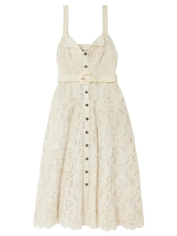 Saloni Fara Belted Broderie Anglaise Cotton Midi Dress - Neutrals