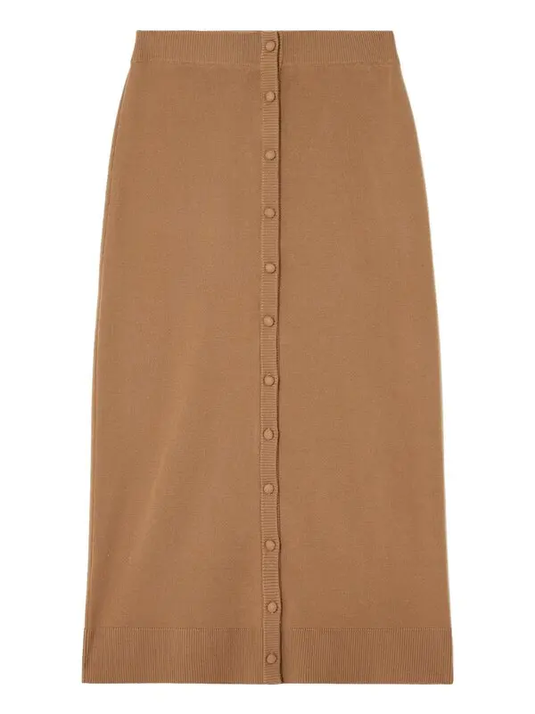 Victoria Beckham Merino Wool-blend Midi Skirt - Brown
