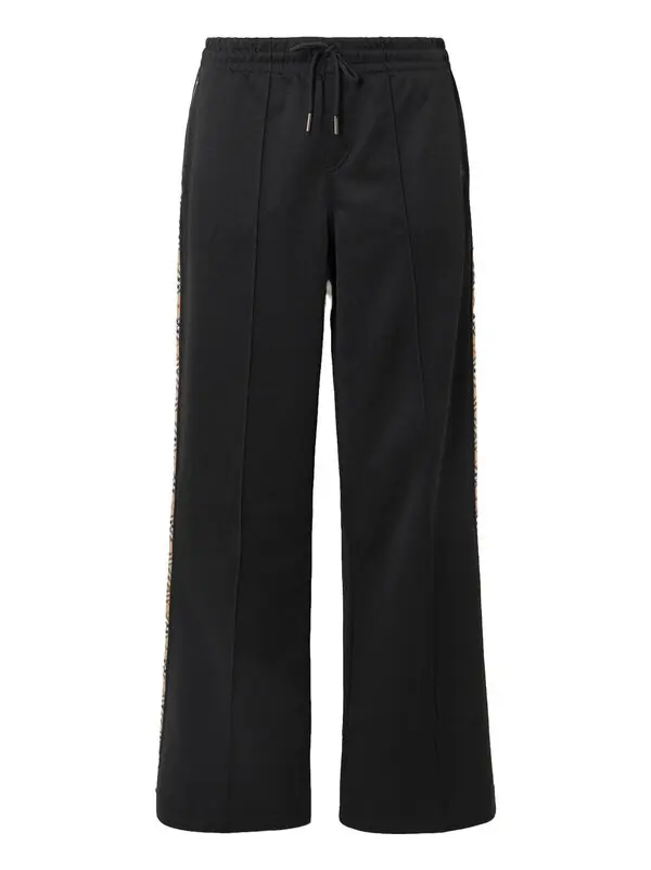 Burberry Checked Piqué-trimmed Jersey Flared Track Pants - Black