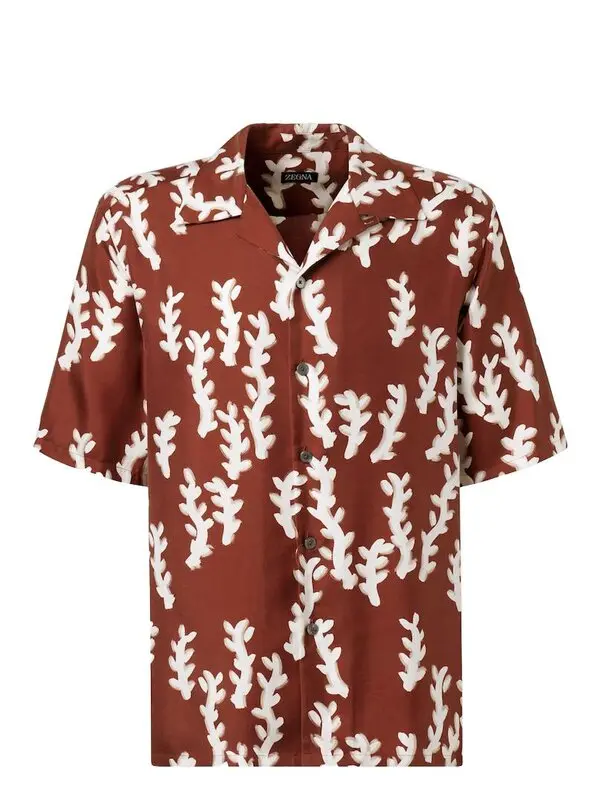Zegna Printed Silk Bowling Shirt - Brown