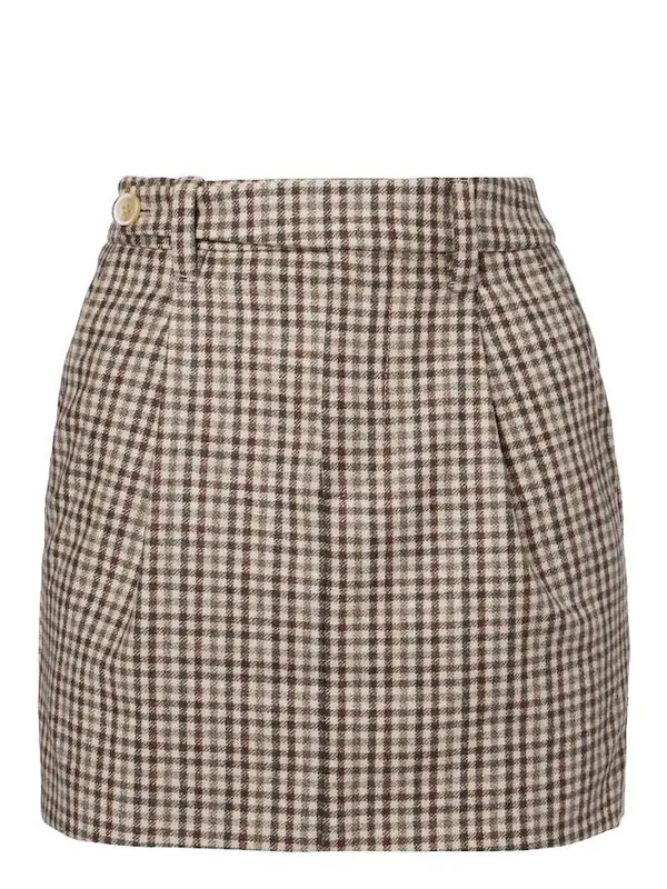 Brunello Cucinelli Checked Virgin Wool Flannel Mini Skirt - Brown