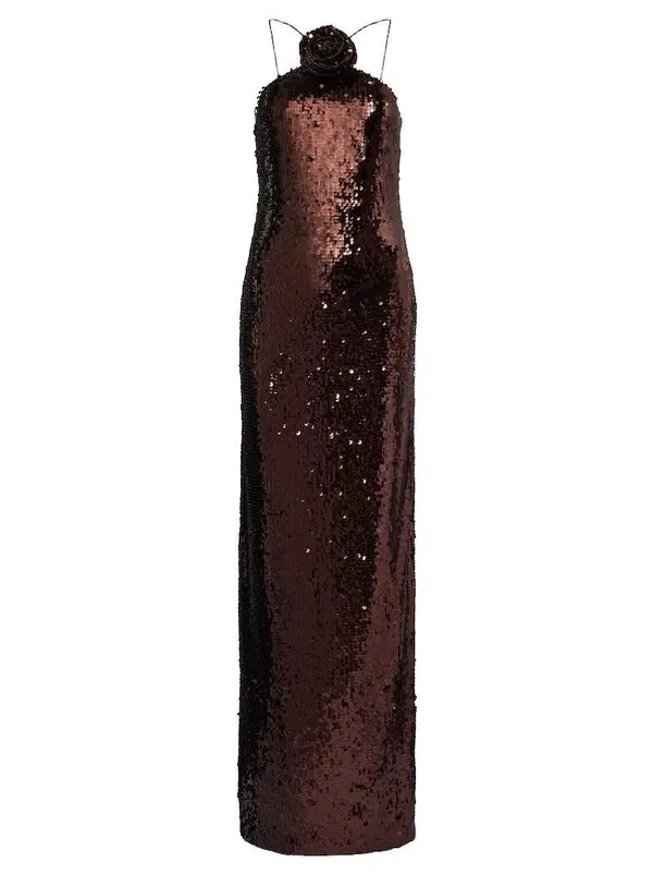 Magda Butrym Sequined Maxi Dress With Floral Appliqu - Brown