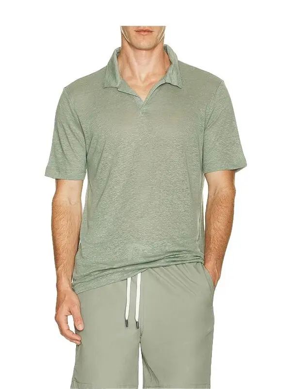 Onia Shaun Linen Polo In . Also - Green