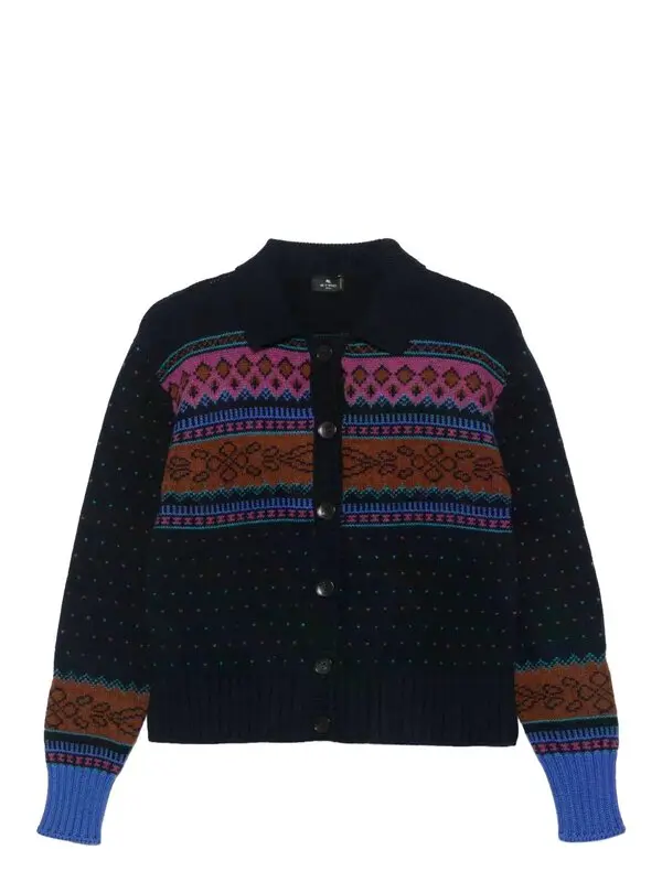 Etro Fair Isle Cardigan With Spread Collar - Blue