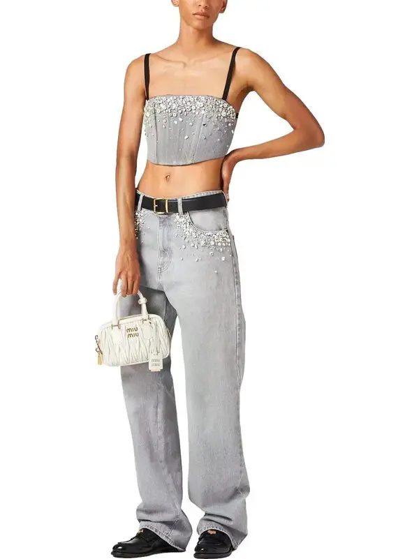 Miu Miu Embellished Mid-rise Straight-leg Jeans - Grey