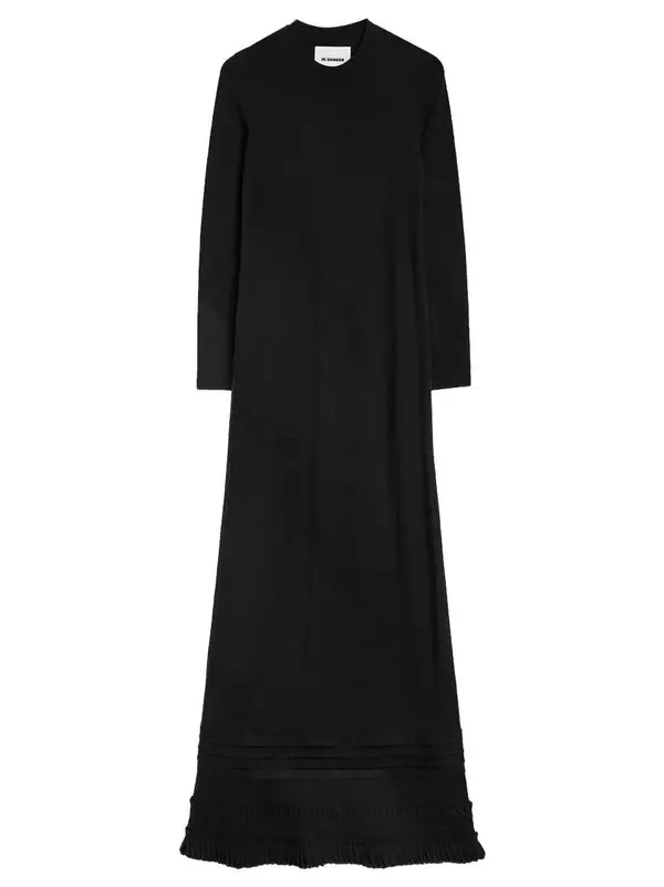 JIL SANDER Crewneck Maxi Dress With Ruffled Hem - Black