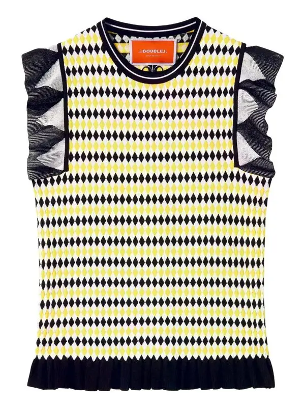 La DoubleJ Checkered Ruffled Short-sleeve Top - Yellow