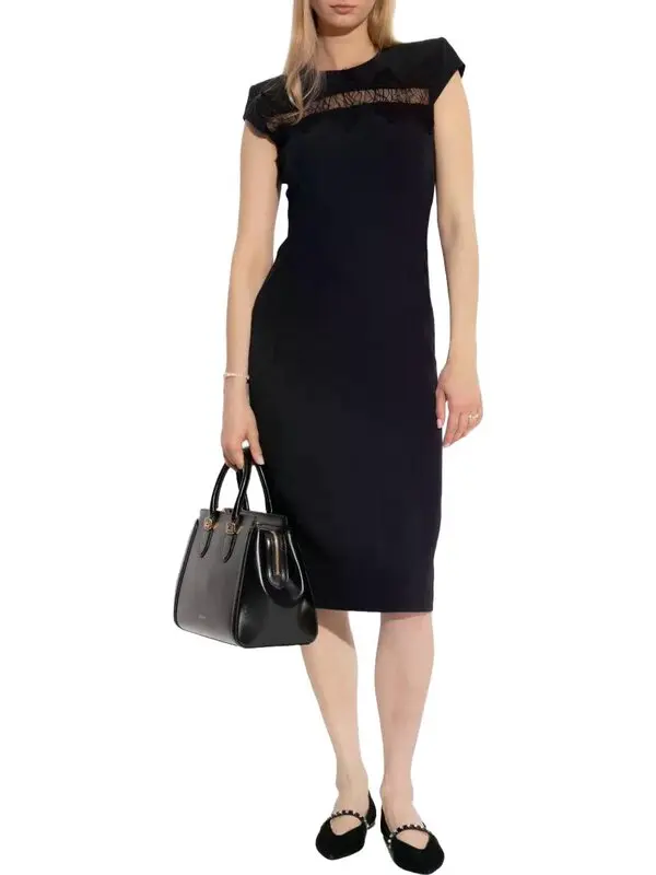 Alexander McQueen Cap-sleeve Lace-embroidered Midi Dress - Black