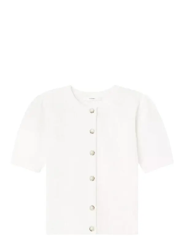 FRAME Ribbed Puff Sleeve Cardigan - Neutrals
