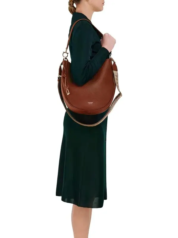FERRAGAMO Medium Hammered Calfskin Shoulder Bag - Brown