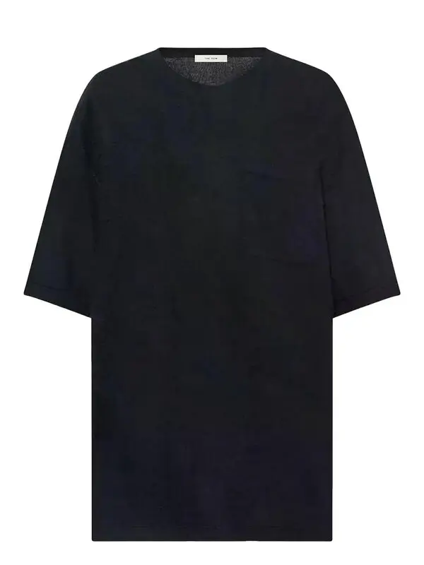 THE ROW Crewneck Cotton T-shirt With Chest Pocket - Black