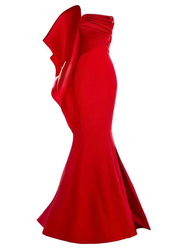 GABY CHARBACHY Asymmetrical Gown With Draped Panel - Red