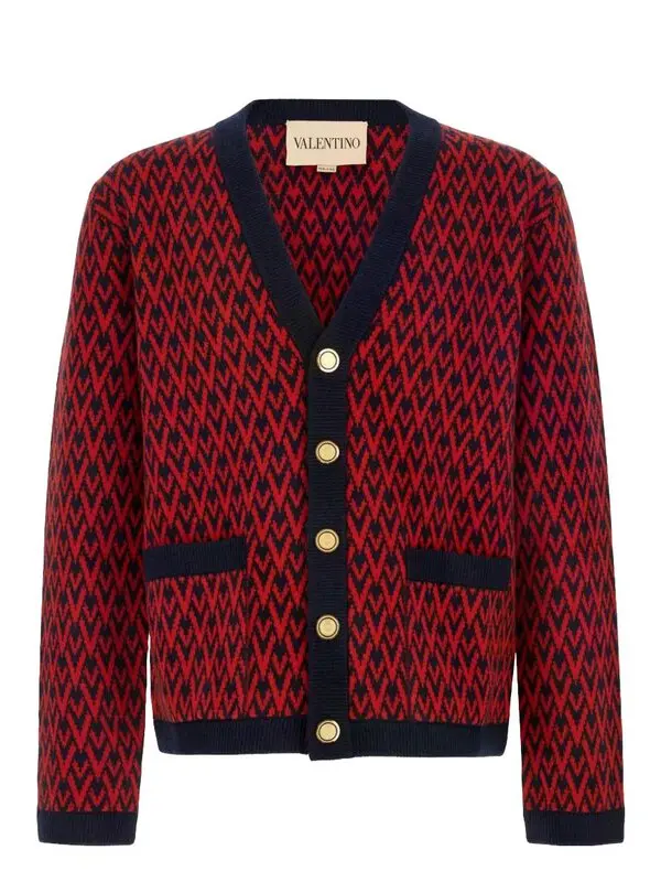Valentino Garavani Toute La V Pattern Cardigan - Red