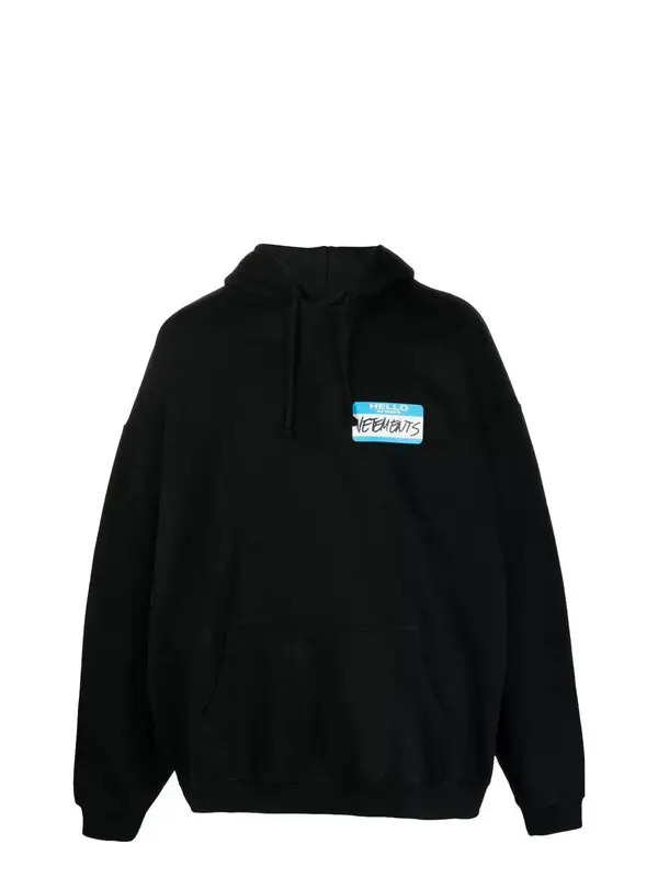 Vetements Name-tag Printed Cotton Blend Hoodie - Black
