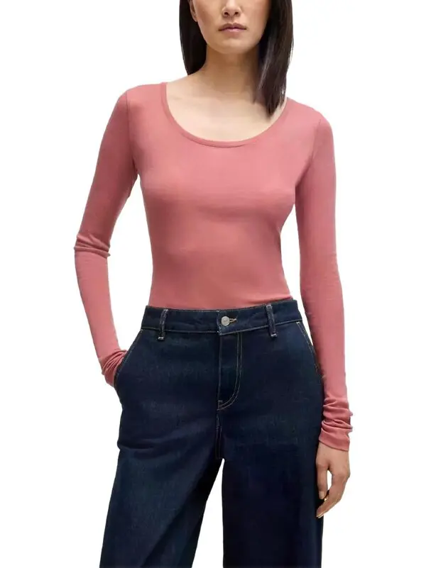 BOSS Scoop Neck Long Sleeve Top - Red
