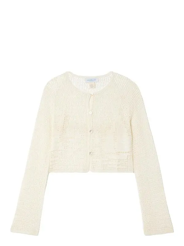 Calle Del Mar Nautical Cropped Crocheted Cardigan - Neutrals