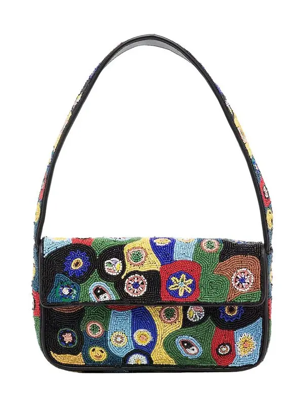 Staud Beaded Shoulder Bag With Foldover Top - Black