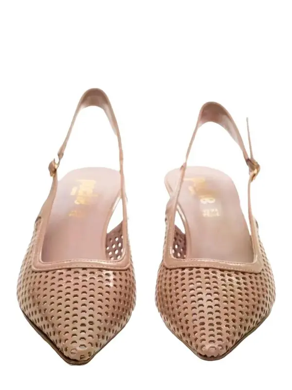 POCHE PARIS Perforated Leather Slingback Heels - Neutrals