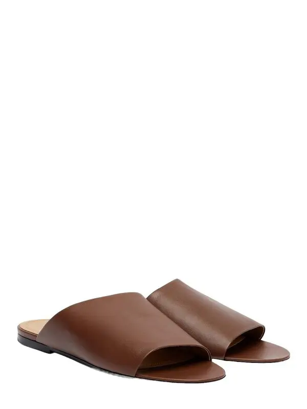 THE ROW Mousse Leather Slides - Brown