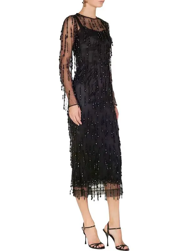 Dolce & Gabbana Embellished Fringed Sheath Dress - Black