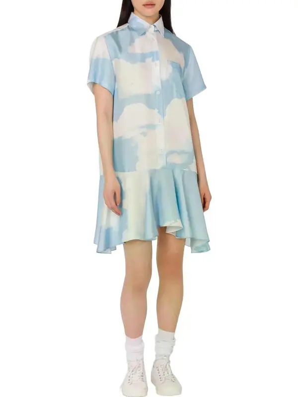 Moschino Archive Clouds Print Shirt Mini Dress - Blue