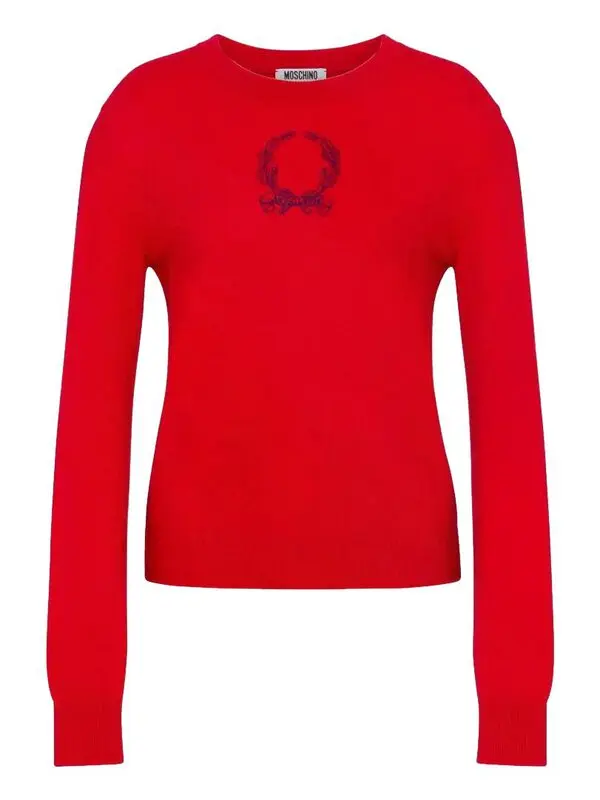 Moschino Laurel Wreath Embellished Crew Neck Sweater - Red