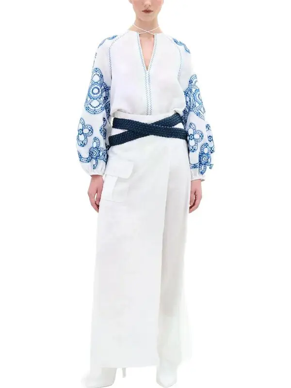Silvia Tcherassi Molveno Blouse With Floral Pattern And Balloon Sleeves - White