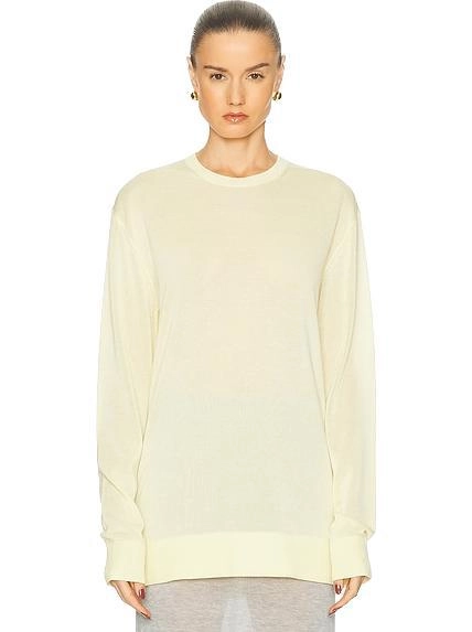 TOTEME Long Sleeve Tee Knit Sweater - Straw