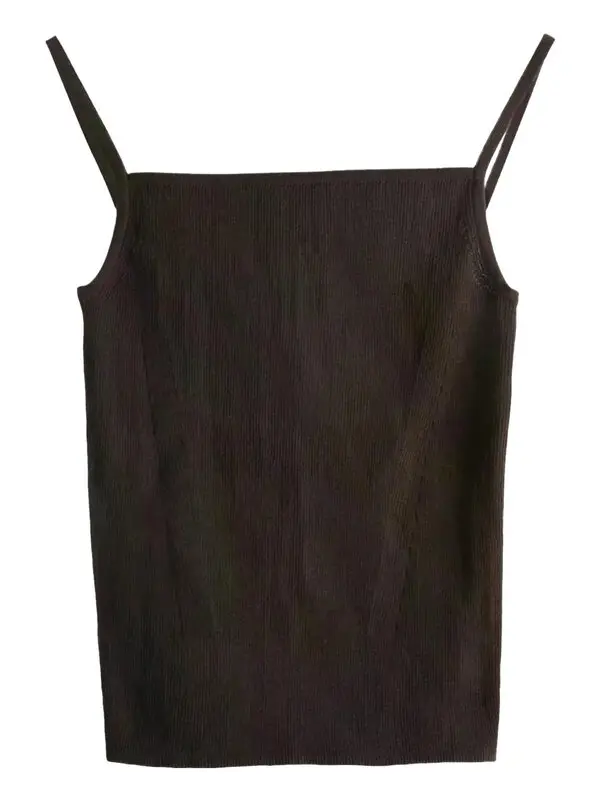 AMOMENTO Ribbed Square Neck Cropped Top - Brown