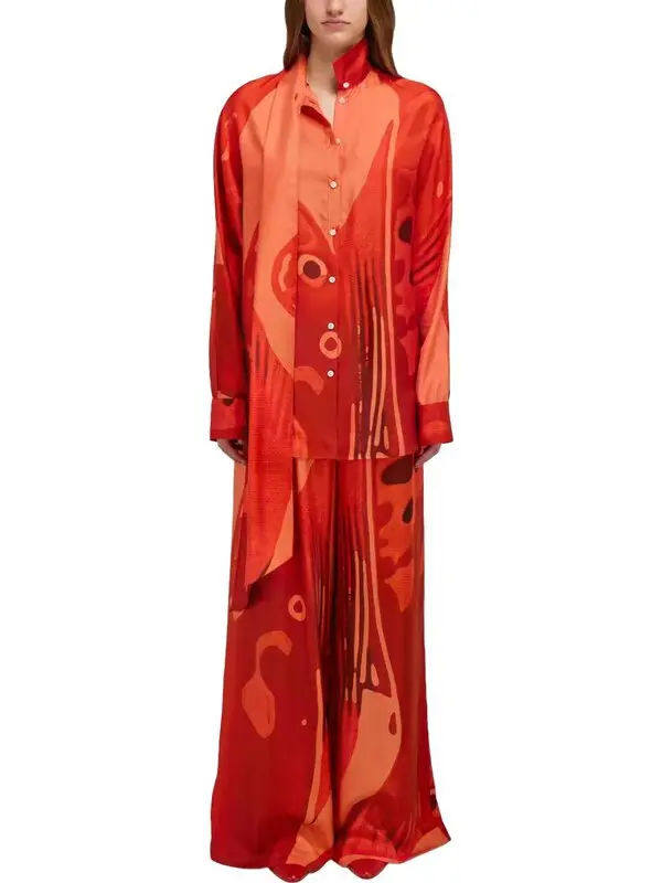 FERRAGAMO Abstract Print Silk Shirt - Orange