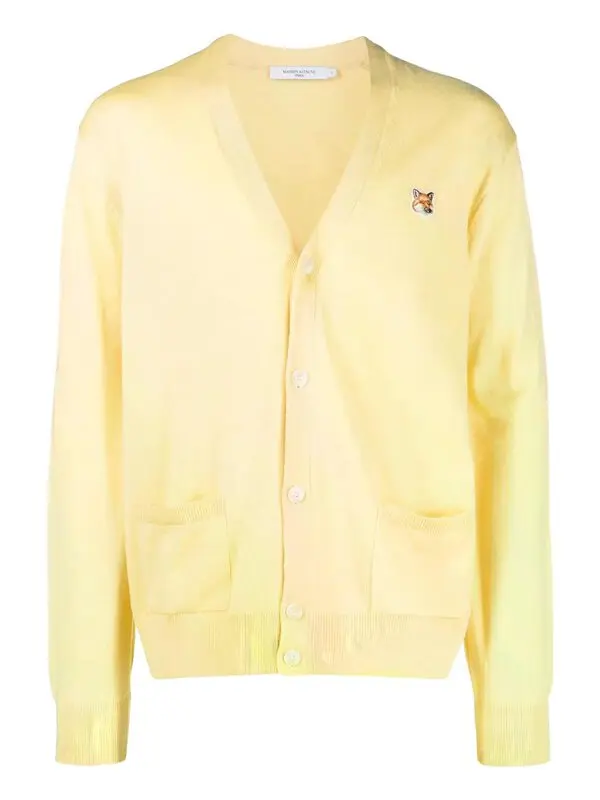 Maison Kitsuné Fox Head-patch Knitted Cardigan - Yellow