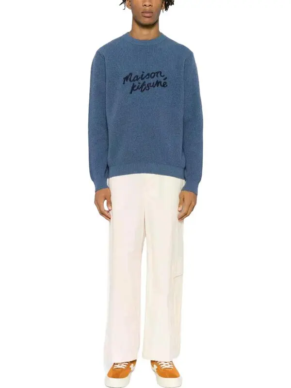 Maison Kitsuné Embroidered Crew Neck Jumper - Blue