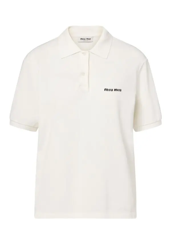 Miu Miu Logo Cotton Pique Polo Shirt - White