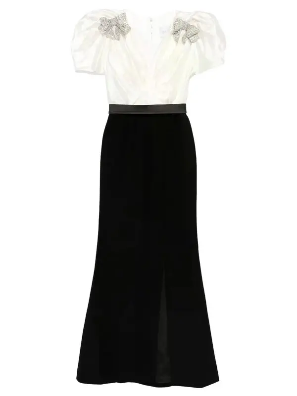 SILK LOVE & LACE Embellished Puff-sleeve Silk Gown - Black