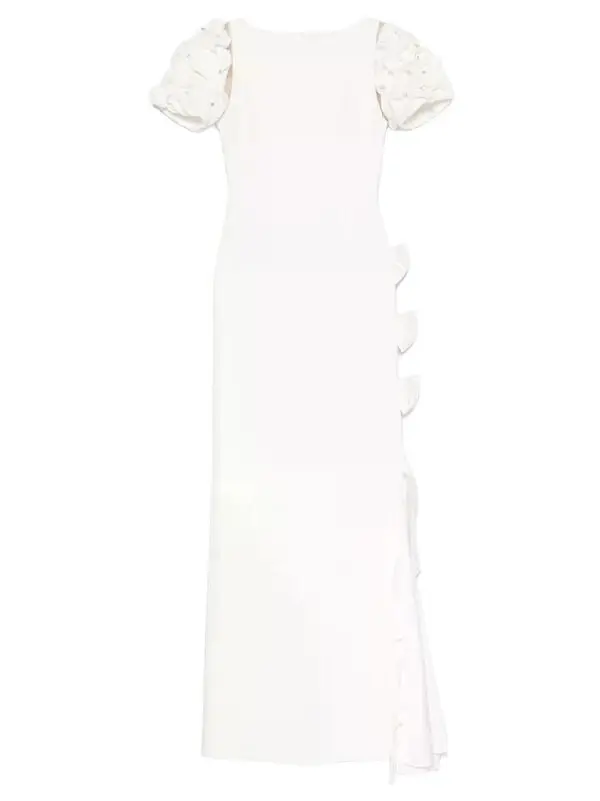 SILK LOVE & LACE Rosa Dress With Ruffled Sleeves And Appliqué Detail - White