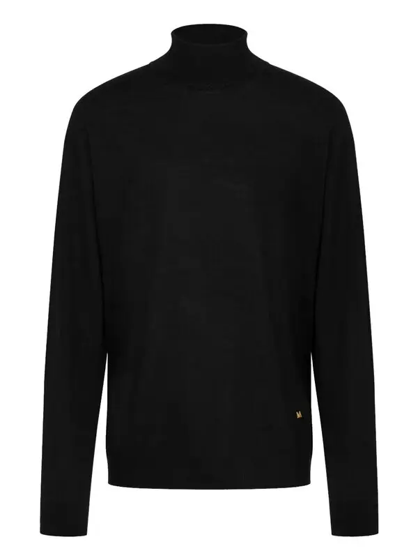 Moschino Ribbed Turtleneck Sweater With Logo Detail - Black