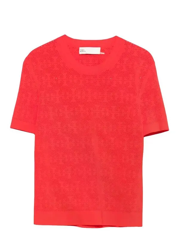 Tory Burch Monogram Perforated T-shirt - Red