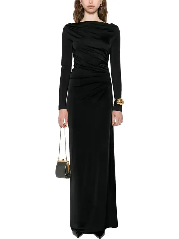 Victoria Beckham Cowl Neck Draped Maxi Dress - Black