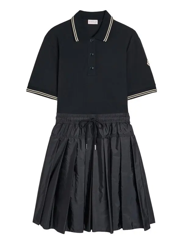 Moncler Piqué Cotton And Shell Pleated Mini Skirt - Navy