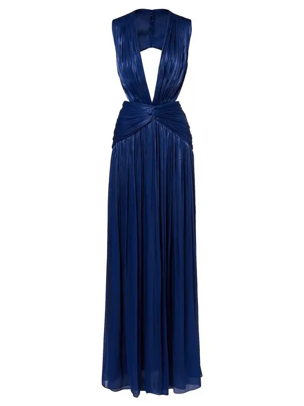 Costarellos Silia Ruched Georgette Gown - Blue