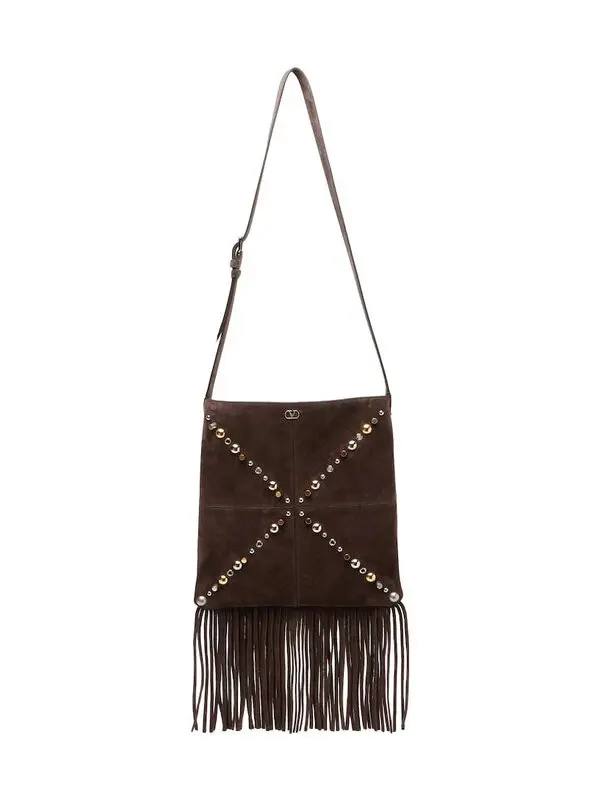 Valentino Garavani Embellished Suede Shoulder Bag - Brown