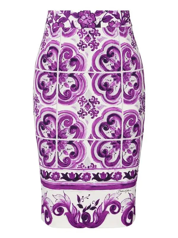 Dolce & Gabbana Majolica Print Pencil Skirt - Purple
