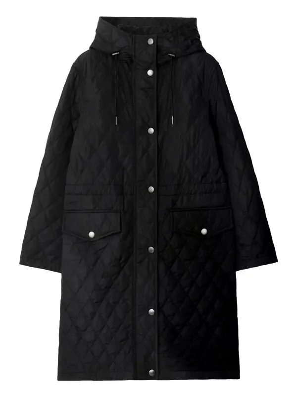 Burberry Quilted Nylon Hooded Coat - Black