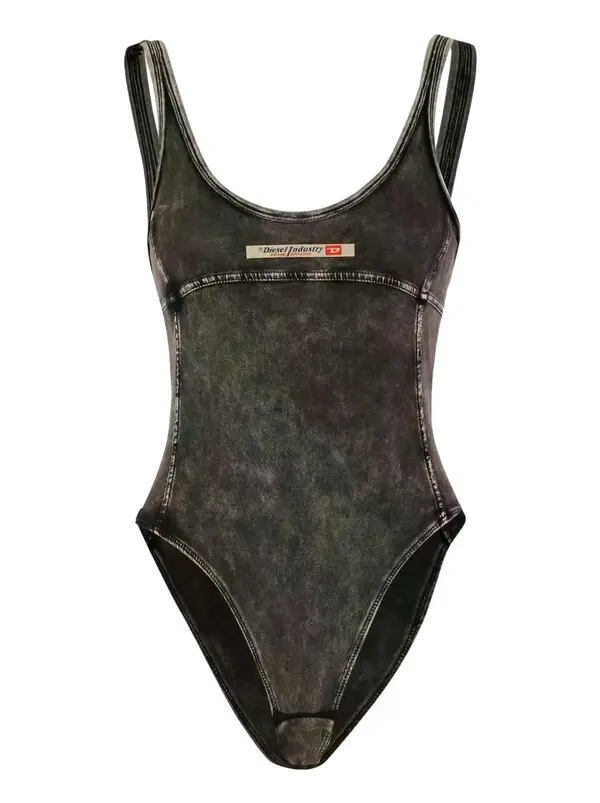 DIESEL® Phoebe-dnm Logo-appliqué Bodysuit - Grey