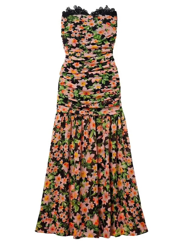 KIKA VARGAS Viola Floral Print Chiffon Midi Dress With Lace Trim - Multi